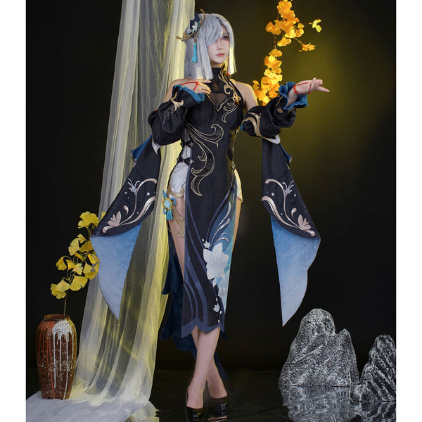 Buy Genshin Impact Frostflower Dew Shenhe Cosplay Costumes – Cosplay Clans